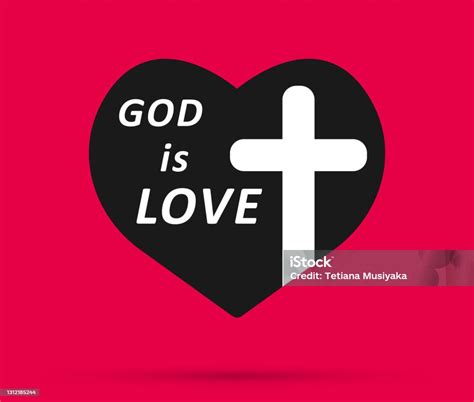하나님은 사랑이시다 기독교 십자가와 마음의 실루엣 기독교 십자가 기호 붉은 배경에 고립 된 붉은 마음 기독교 사랑의 상징 벡터 일러스트 Eps 10 교회에 대한 스톡 벡터