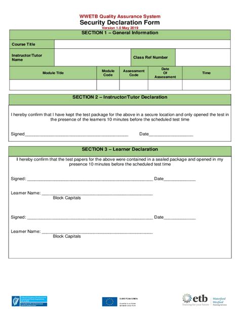 Fillable Online Wwetb Security Declaration Form Fax Email Print Pdffiller