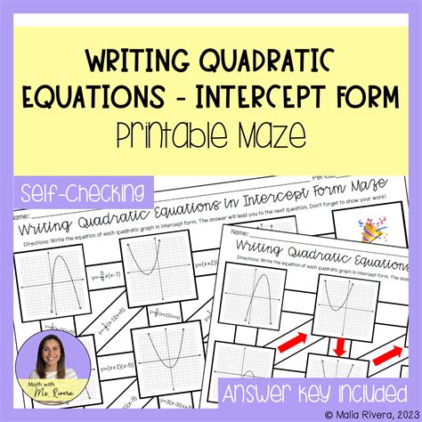 Writing Quadratic Equations From Graphs In Intercept Form Maze