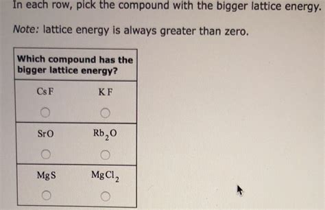 Solved In Each Row Pick The Compound With The Bigger
