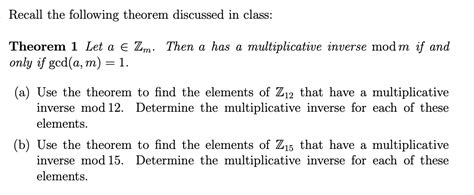 Solved Recall The Following Theorem Discussed In Class