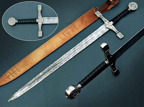 Huntex Exclusive Legendary Damascus Steel Medieval Crusader Excalibur Replica Sword 37 Inch Long Huntex Exclusive Legendary Damascus Steel Medieval Crusader Excalibur Replica Sword 37 Inch Long