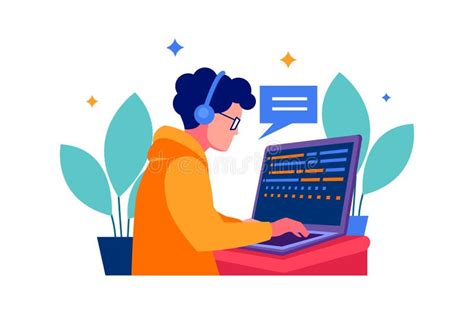 Software Developer Writing Code On Laptop Simple Vector Ar Stock