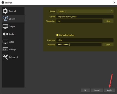 Setting RTMP Server Pada OBS Studio Broadcastindo