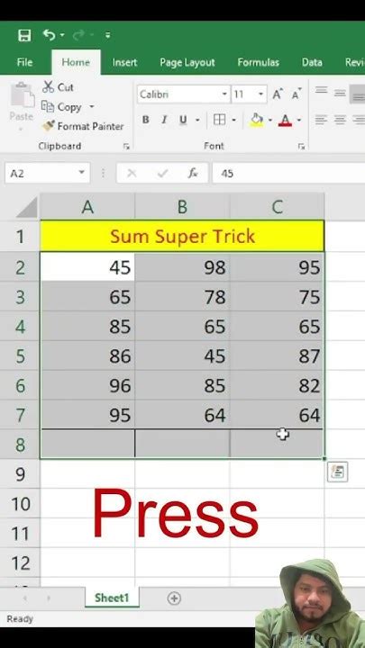 Auto Sum In Excel Alt Quick Sum Tricks Shorts Excel Example Youtube