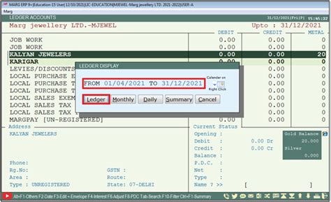 How To View Selected Ledger Transaction With Metal Detail In Jewellery Setup Of Marg Software