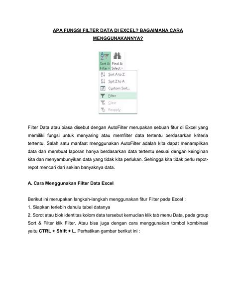 Fungsi Filter Dan Cara Menggunakannya Di Excel Pdf