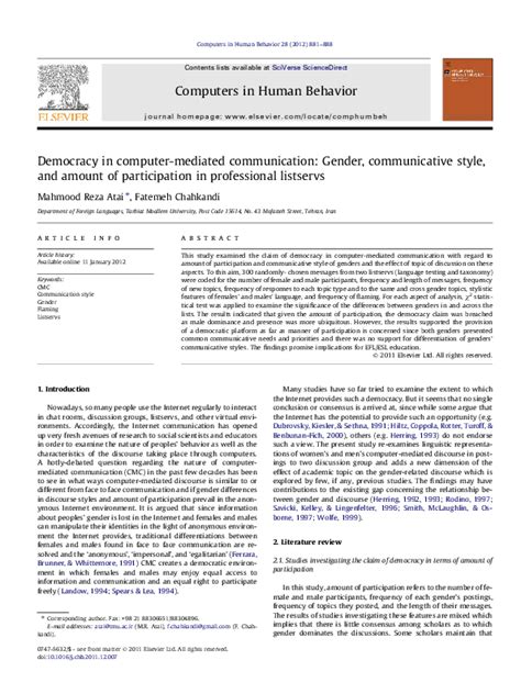 Pdf Democracy In Computer Mediated Communication Gender Communicative Style And Amount Of