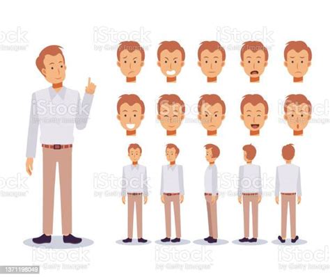 전면 측면 백 뷰 애니메이션 문자 다양한 보기 만화 스타일 플랫 벡터 일러스트레이션세트의 플랫 벡터 캐릭터 생성 세트 감정 캐주얼 남자 감정에 대한 스톡 벡터 아트 및 기타