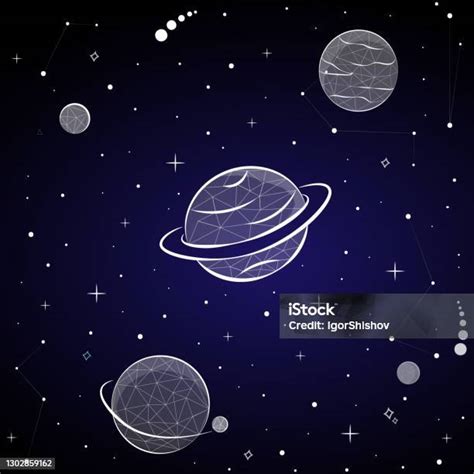 행성 별 우주의 형태로 포인트 선 모양으로 구성된 추상이미지 외부 공간 3d 로우 폴리 벡터 열린 공간 엽서 0명에 대한 스톡 벡터 아트 및 기타 이미지 Istock