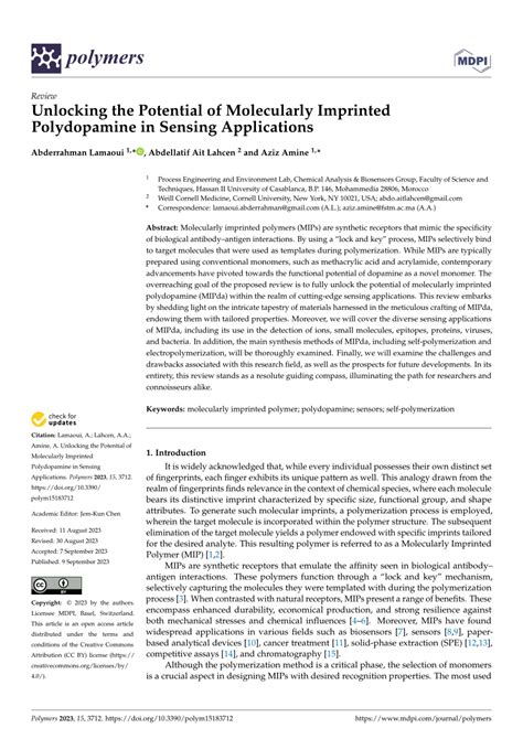 Pdf Unlocking The Potential Of Molecularly Imprinted Polydopamine In Sensing Applications