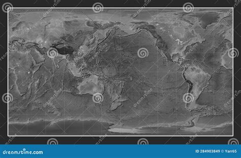 Tectonic Plate Boundaries On The World Grayscale Map 180 Pm P Stock Illustration