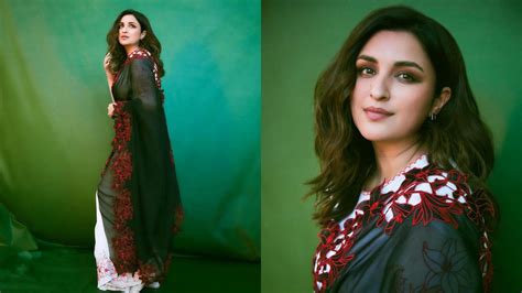 In Pics Parineeti Chopra Stuns In A Black And White Saree For Amar