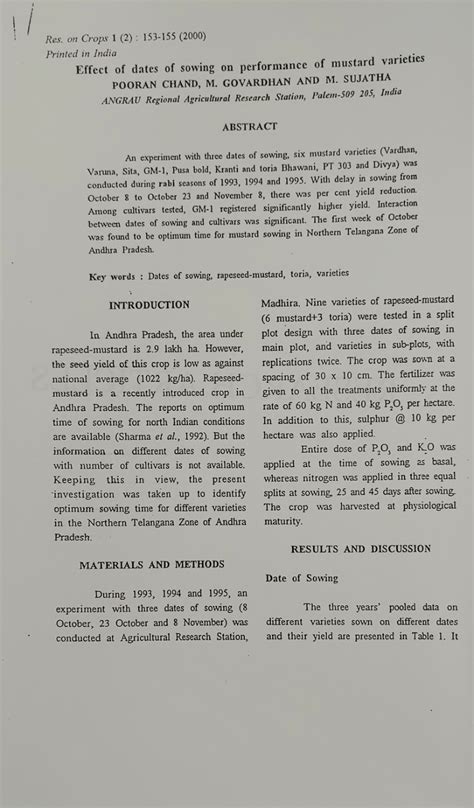 Pdf Effect Of Dates Of Sowing On Performance Of Mustard Varieties