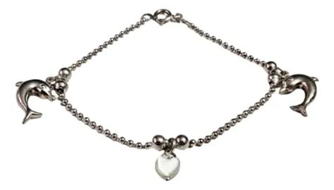 Pulsera Dije Delfín Y Corazón Color Plata Acero Inoxidable C Plata 10