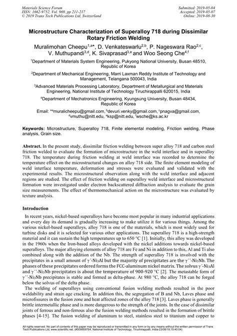 Pdf Microstructure Characterization Of Superalloy 718 During Dissimilar Rotary Friction Welding