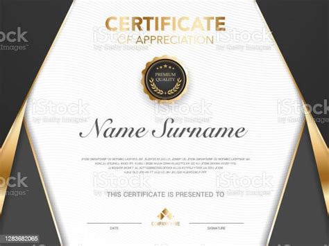 고급스럽고 현대적인 스타일의 벡터 이미지가있는 졸업장 템플릿 블랙과 골드 색상은 감사에 적합합니다 벡터 그림입니다 0명에 대한 스톡 벡터 아트 및 기타 이미지 Istock