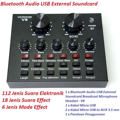 V8 Usb Bluetooth External Soundcard Live Broadcast Microphone Headset V8 Alat Cover Suara Lagu