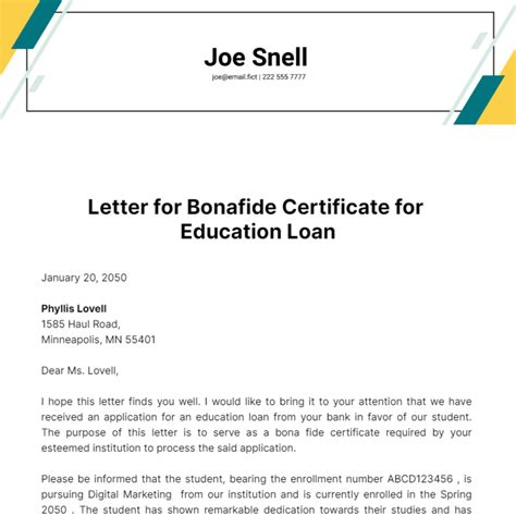 Free Letter For Bonafide Certificate For Education Loan Template To Edit Online
