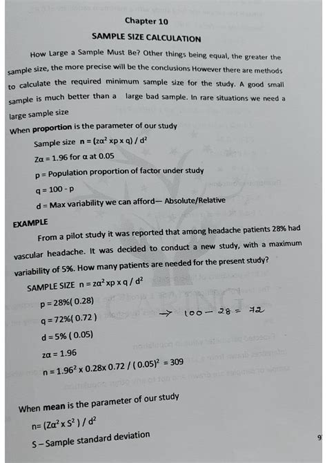 Sample Size Calculation Biostatistics And Research Methodology Studocu