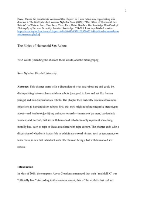Pdf The Ethics Of Humanoid Sex Robots