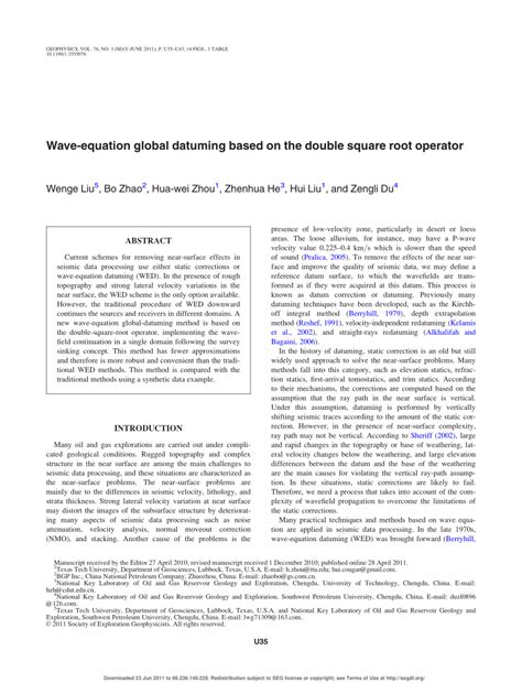 Pdf Wave Equation Global Datuming Based On The Double Square Root Operator