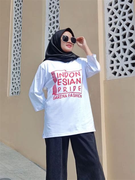 Oversize Garena Kemerdekaan Jumbo Lengan 34 Blouse Merah Putih Size M Xxl Baju Wanita Edisi