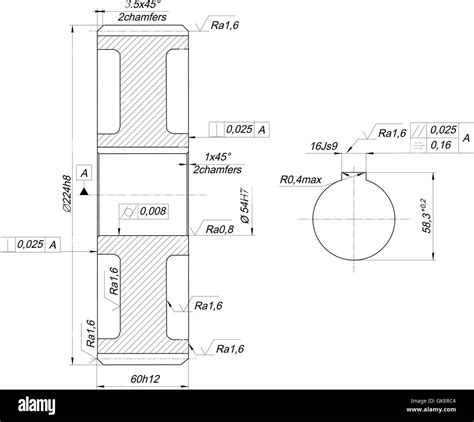 Expanded Wheel Sketch With Chamfers And Hatching Stock Vector Image