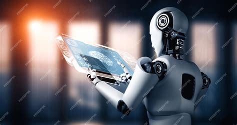 Premium Photo Xai Robot Humanoid Using Tablet Computer For Big Data