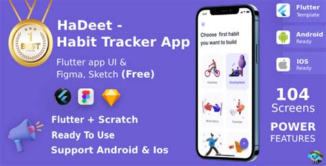Habit Tracker App ANDROID IOS FIGMA Sketch UI Kit Flutter