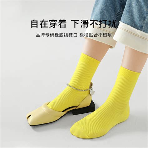 Tabio超弹力袜子女透气耐穿尼龙袜纯色罗纹女袜堆堆袜日本中筒袜 虎窝淘