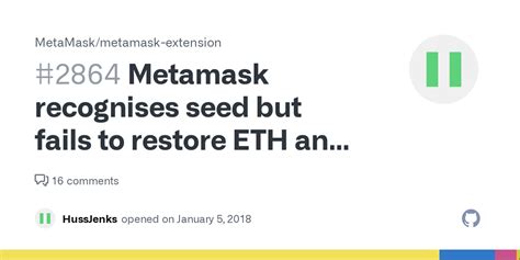 Metamask Recognises Seed But Fails To Restore ETH And Gives Different Deposit Address Issue