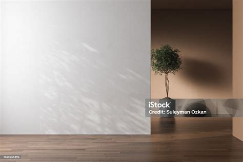 베이지색과 흰색 벽이 있는 현대적인 로프트 빈 객실 3d 렌더링 객실은 쪽모이 세공 마룻바닥으로 마감되어 있습니다 모의 어두운 색에 대한 스톡 사진 및 기타 이미지 Istock