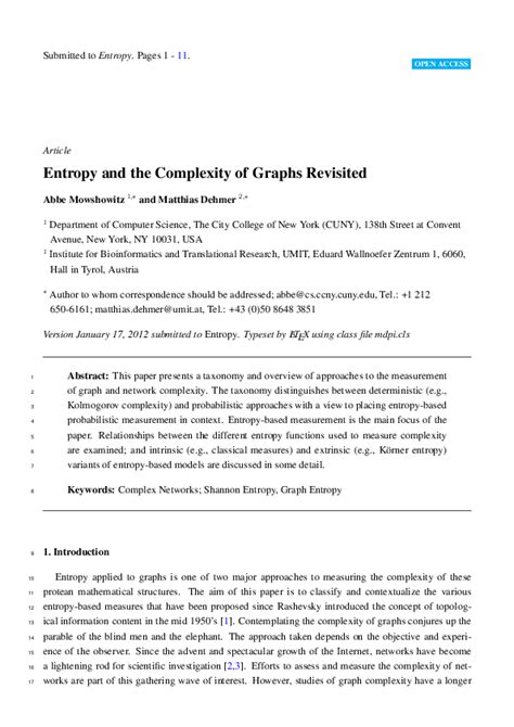Pdf Entropy And The Complexity Of Graphs Revisited