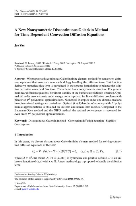 Pdf A New Nonsymmetric Discontinuous Galerkin Method For Time Dependent Convection Diffusion