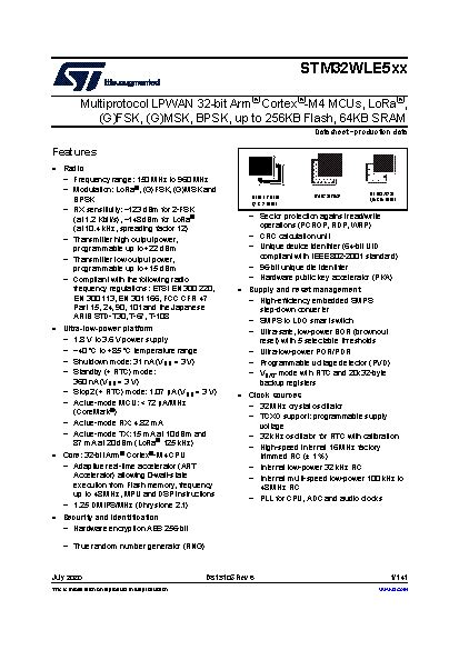 Stm32wle5ccu7 Datasheet Multiprotocol Lpwan 32 Bit Arm Cortex M4 Mcus Lora
