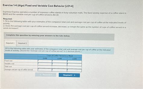 Solved Exercise 1 4 Algo ﻿fixed And Variable Cost Behavior