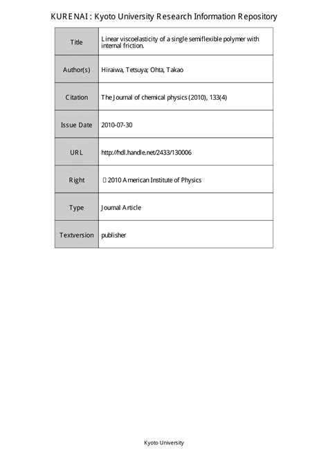 Pdf Linear Viscoelasticity Of A Single Semiflexible Polymer With Internal Friction