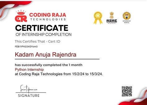 anuja kadam on linkedin internship codingrajatechnologies