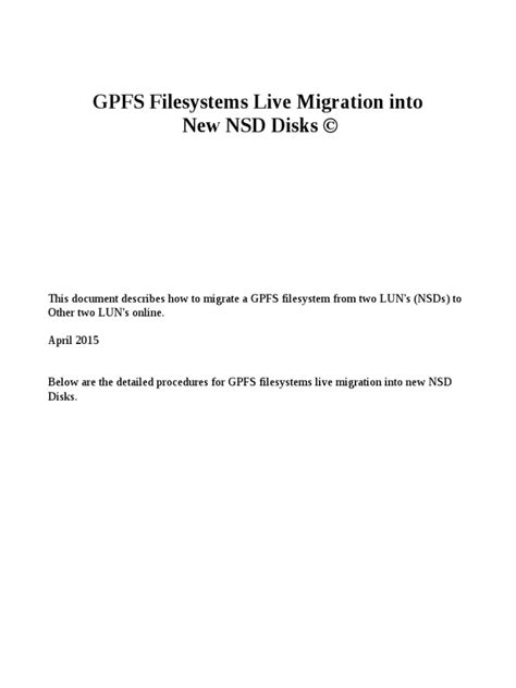 Gpfs Filesystems Live Migration Into New Nsd Disks Pdf File System