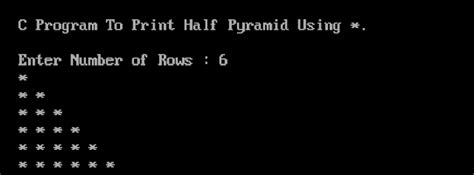 c program to print half pyramid using