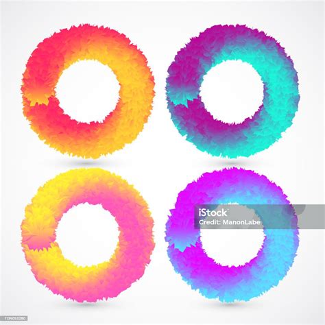 3d 홀로그램 원형 프레임 무성 한 세트 흰색 절연 네온 홀로 그래픽 그라데이션 스타일 서클 벡터 장식 프로세스 완료 표시기