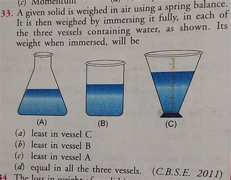 A Given Solid Is Weighed In Air Using A Spring Balance It Is Then Weighe