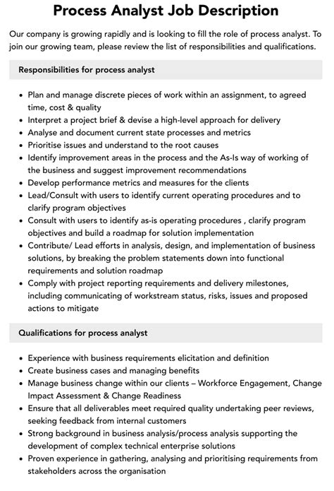 Process Analyst Job Description Velvet Jobs Process Analyst Job Description Velvet Jobs