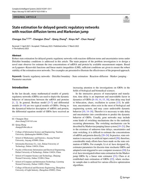 Pdf State Estimation For Delayed Genetic Regulatory Networks With