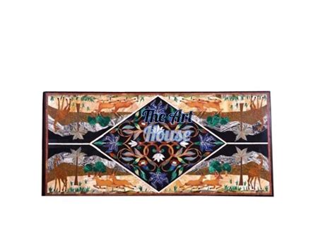 Black Rectangle Marble Dining Table Wall Pannels Semi Precious Stones