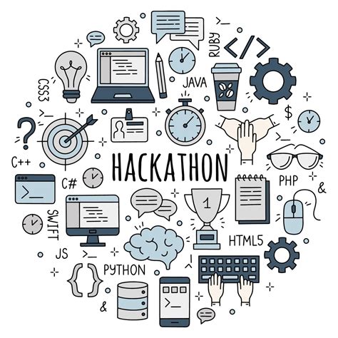 Hackathon And Datathon Set Of Doodle Style Icons 3175266 Vector Art At Vecteezy