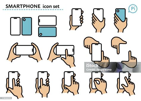 스마트폰과 손 아이콘은 간단한 선 그리기로 설정되었습니다 Brand Name Mobile Payment에 대한 스톡 벡터 아트 및 기타 이미지 Brand Name