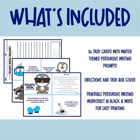 Winter Persuasive Writing Task Cards Opinion Writing Prompts For