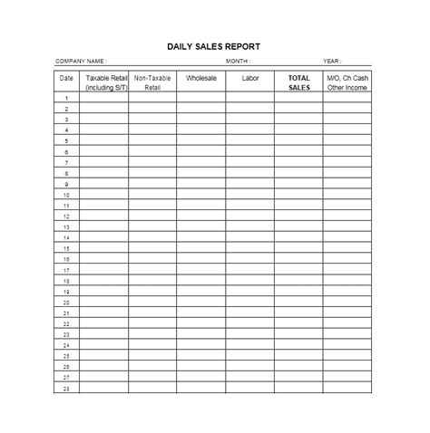 Daily Report Excel Template